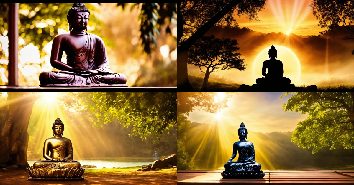 Lexica - Meditating buddhA in a peaceful outdoor setting with rays of ...