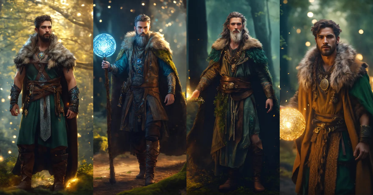 Lexica - A realistic full body portrait of a male druid, using powerful ...