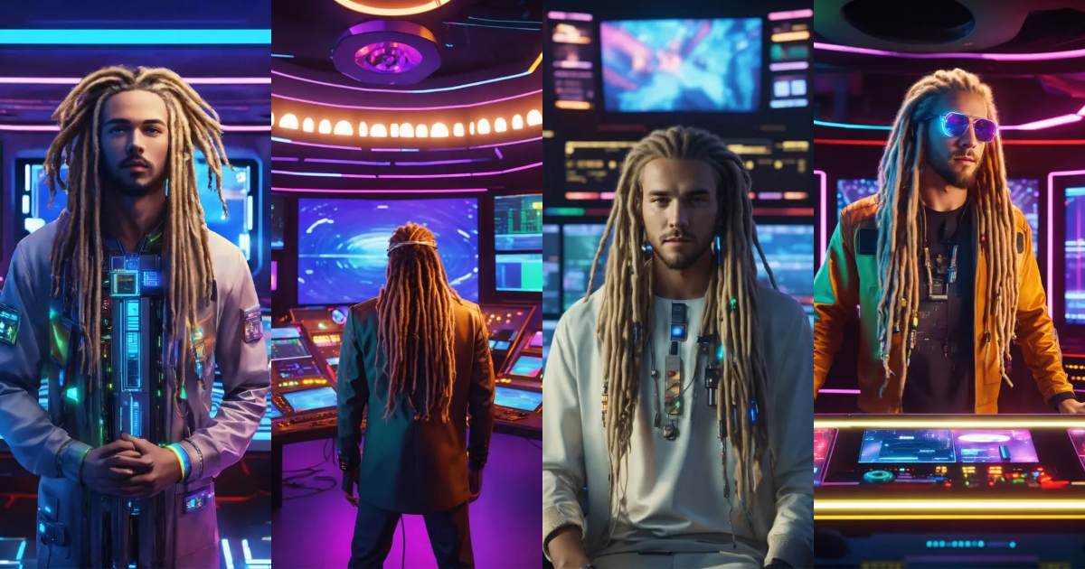 Lexica - Caucasian male with long blonde dreadlocks wearing futuristic ...
