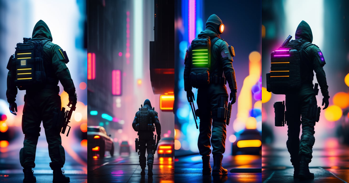 Lexica - Hacker solder, full body, tactical armor, rifle, Neon, Movie ...