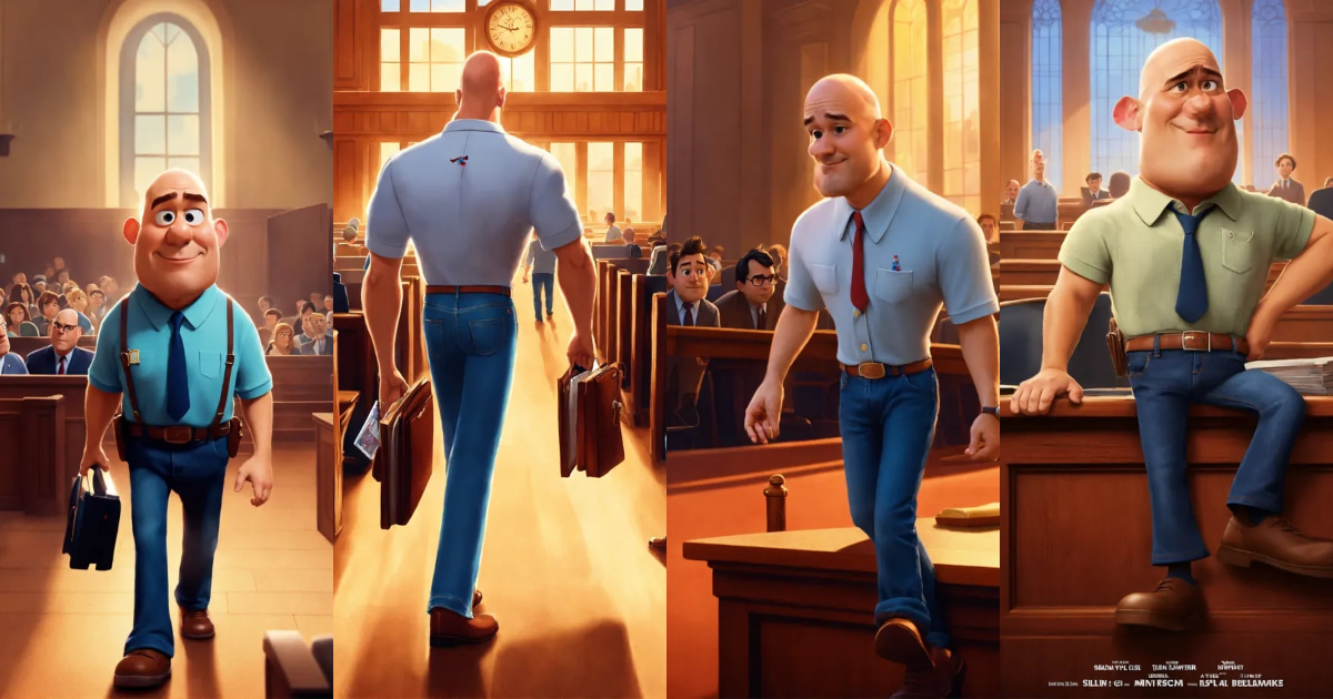 Lexica - Pixar style movie poster, Disney style, of a hurried lawyer ...