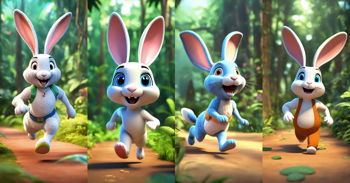 Lexica - 3d cartoon big slim rabbit running in jungle