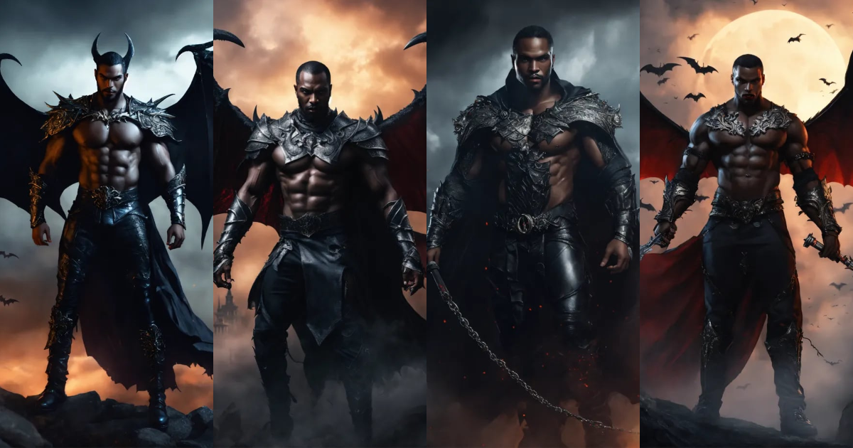 Lexica - Full body strong muscular evil black vampire man entangled in ...