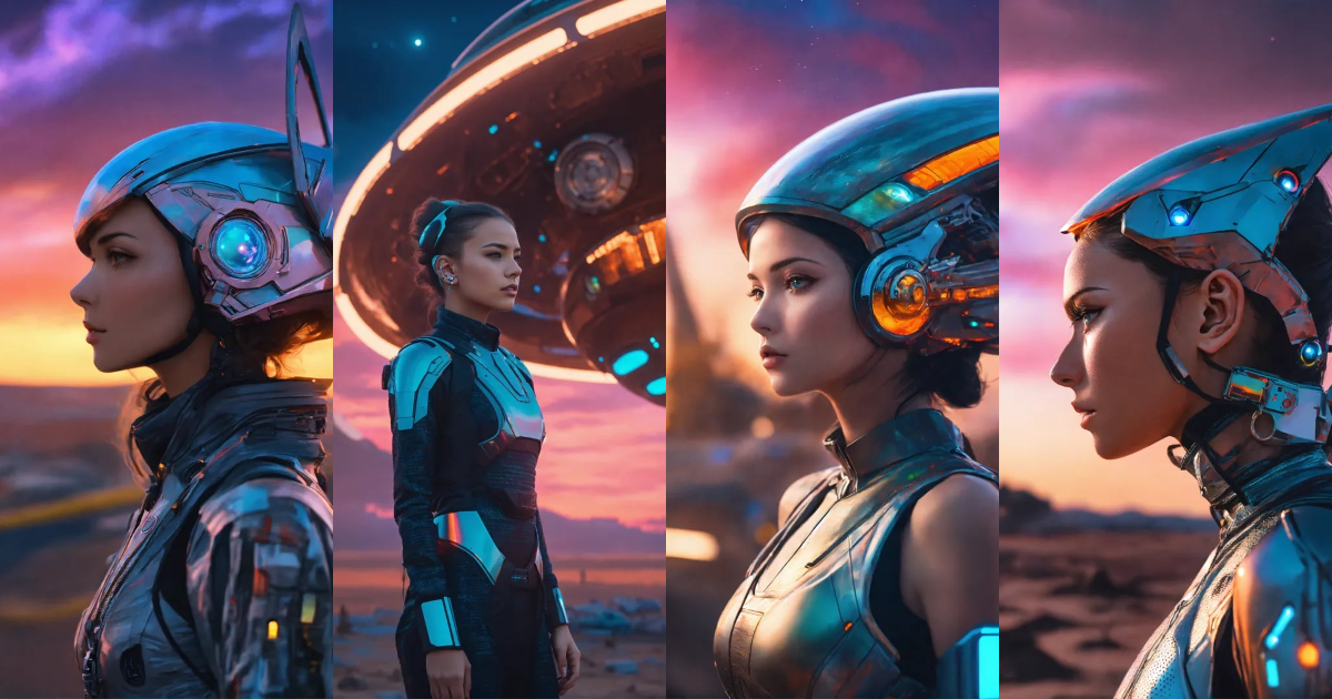 Lexica - Zoom out of a girl standing near a wreacked starship and ...