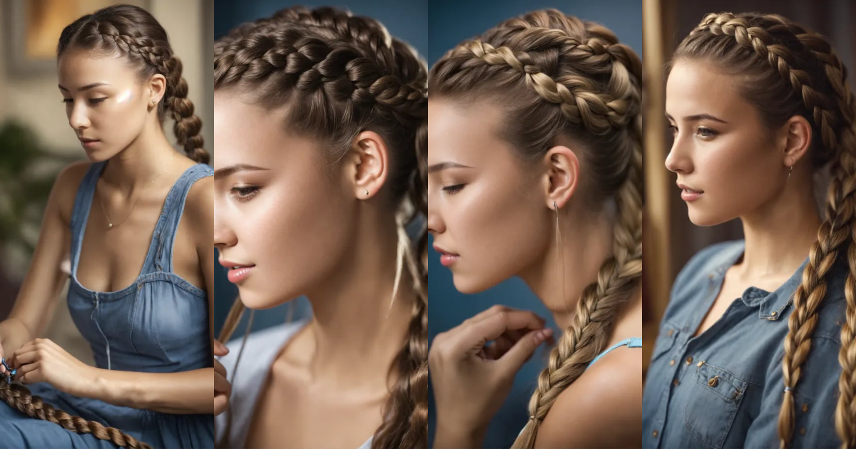 Lexica - Beautiful young woman, braiding her own hair, high detail ...