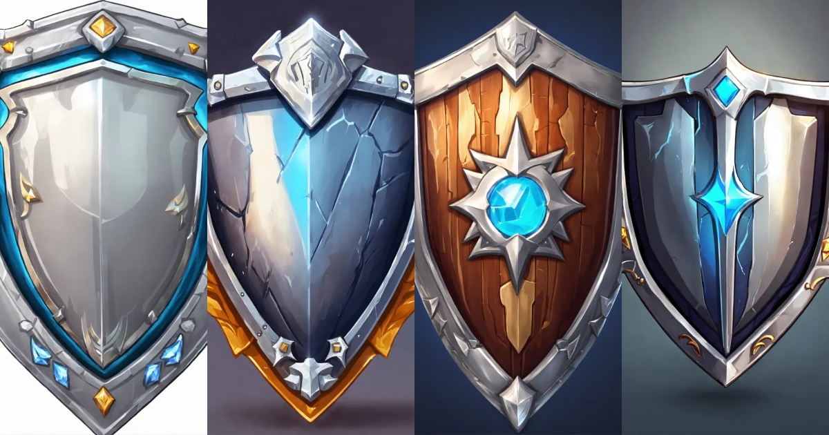 Lexica - Silver battle shield, game icon, 2d cartoon