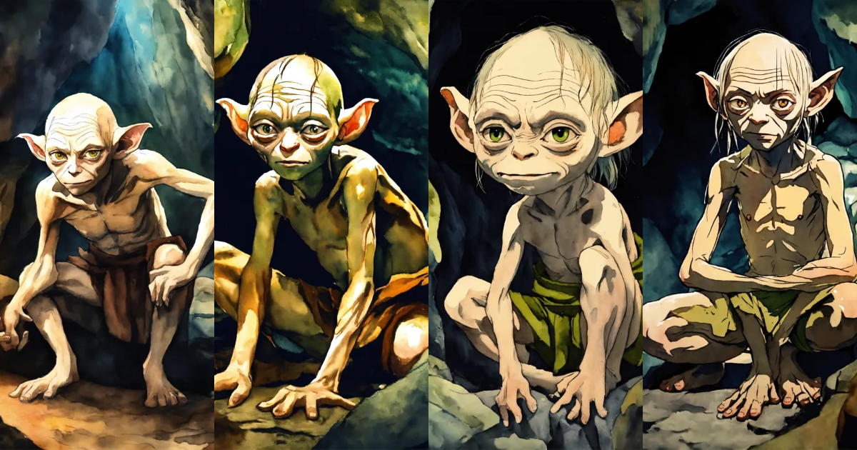 Lexica - Gollum from LOTR in naruto anime drawing art style, watercolor ...