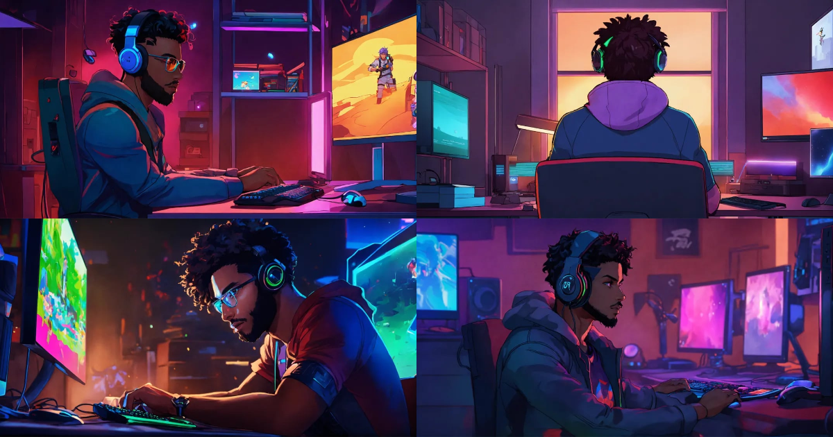 Lexica - Un jeune homme noir métisser avec des cheveux nattés, gamer ...