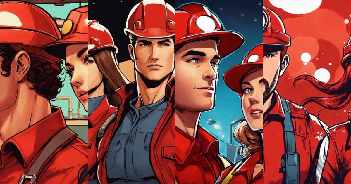 Lexica - Close up of two heroic plumber in a red outfit and red hard ...