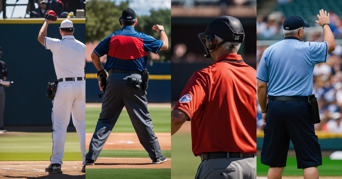 Lexica - View of an Umpire’s back gesturing Play On! No background.