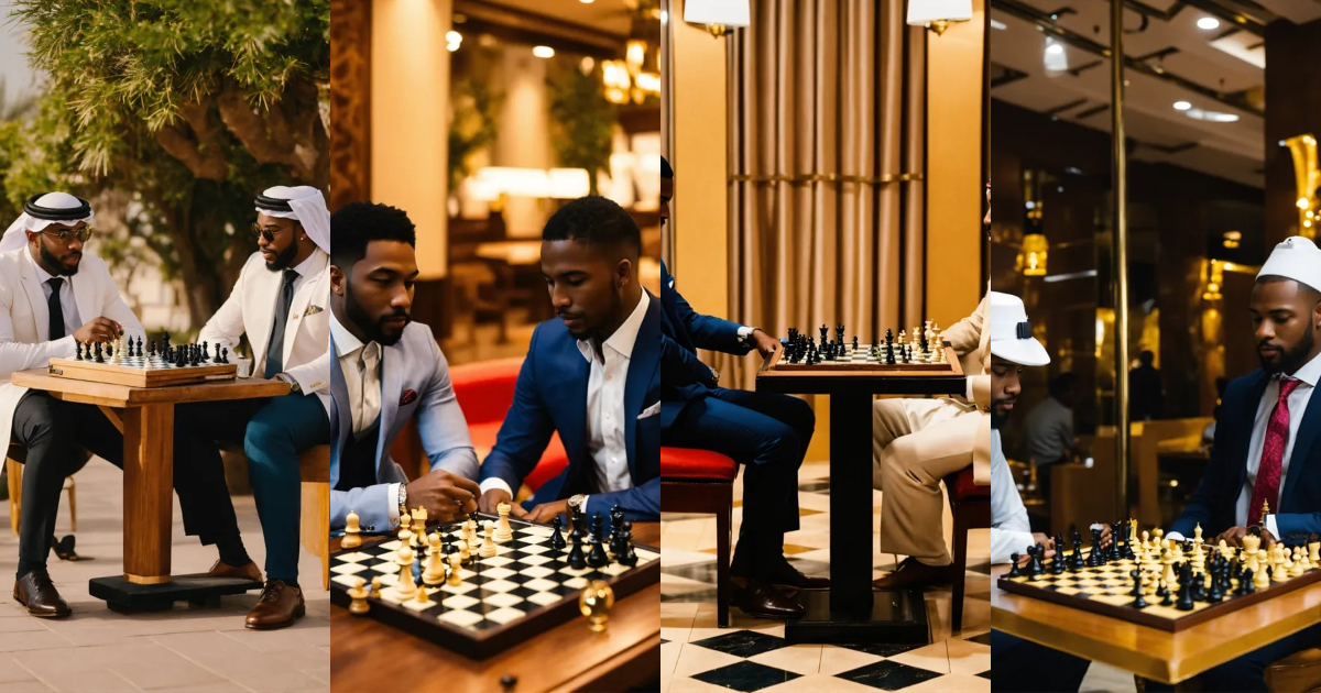 Lexica - Two well-dressed black men playing chess in Dubai