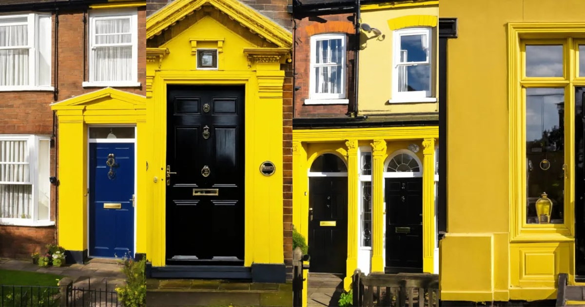 Lexica - YELLOW door, Show the facade of a typical middle class house ...