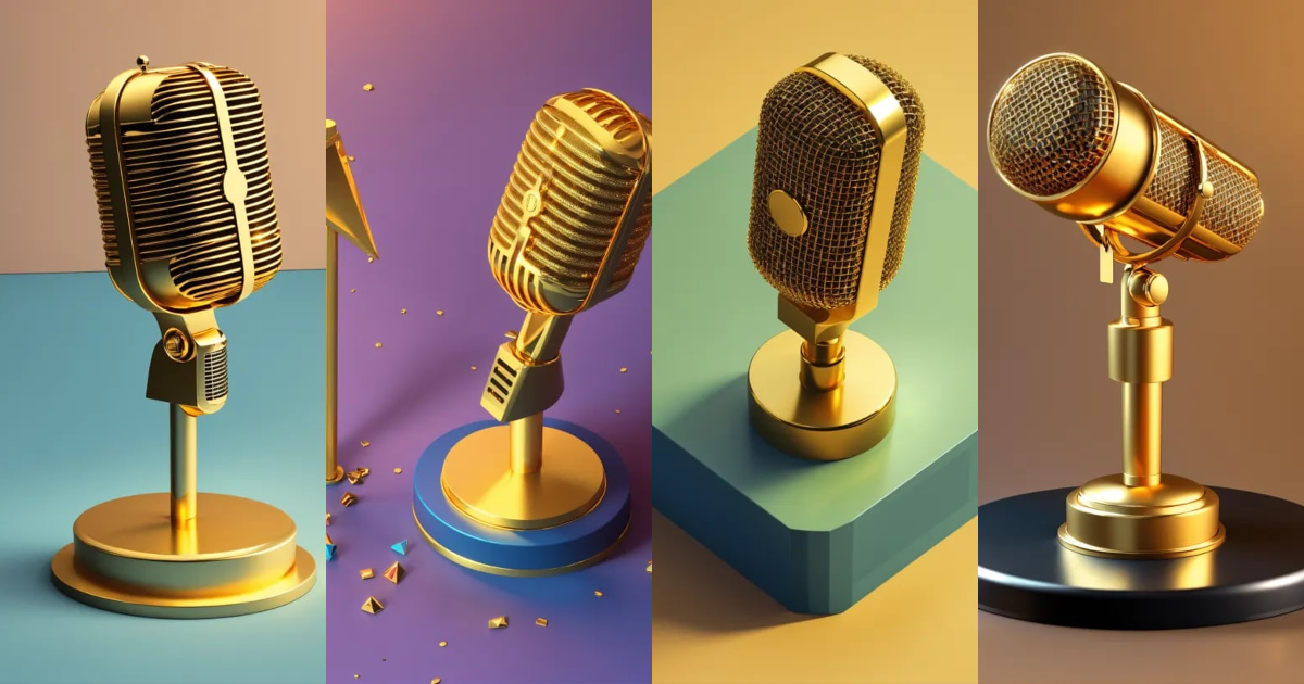 Lexica - 3D retro golden mic award, minimalist, cartoonish, isometric