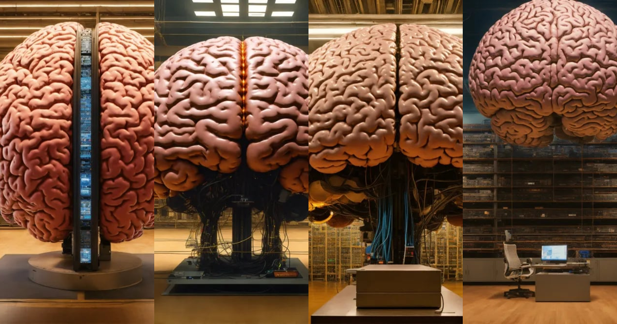 Lexica - In the center of the room, a colossal human brain is ...