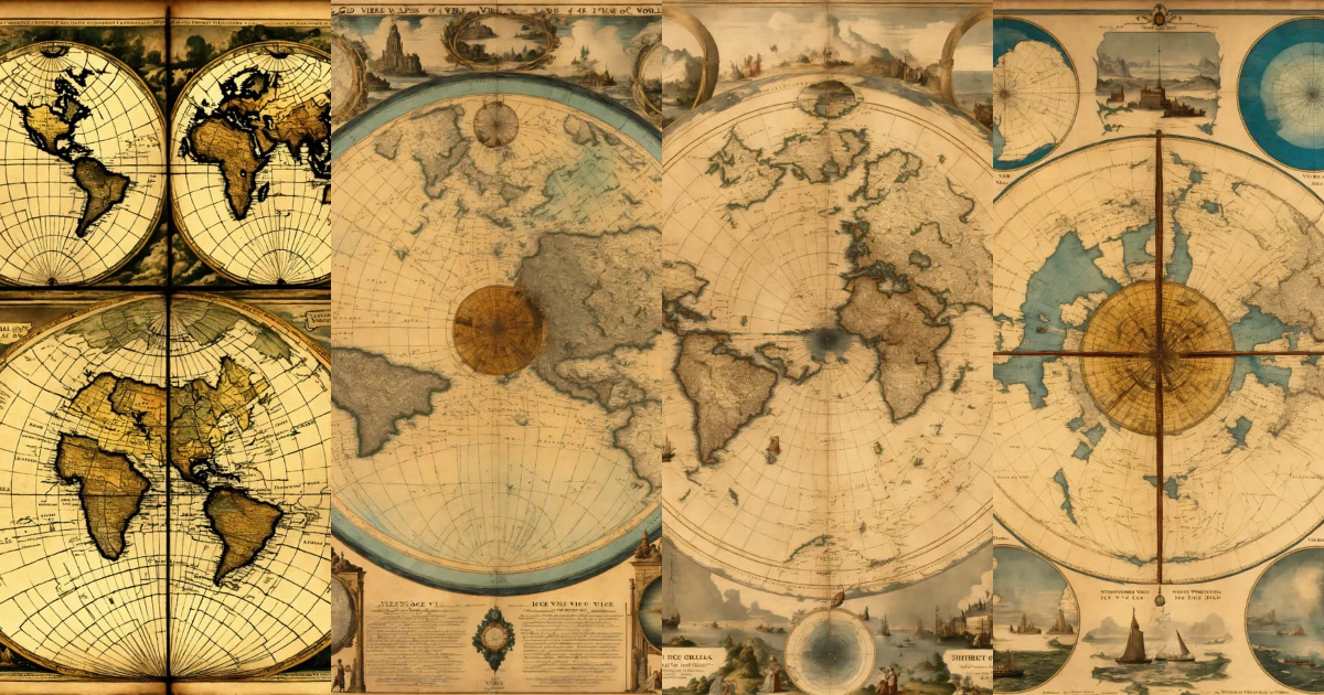 Lexica - Old historical map art, 4 circles of ice worlds, old vibes