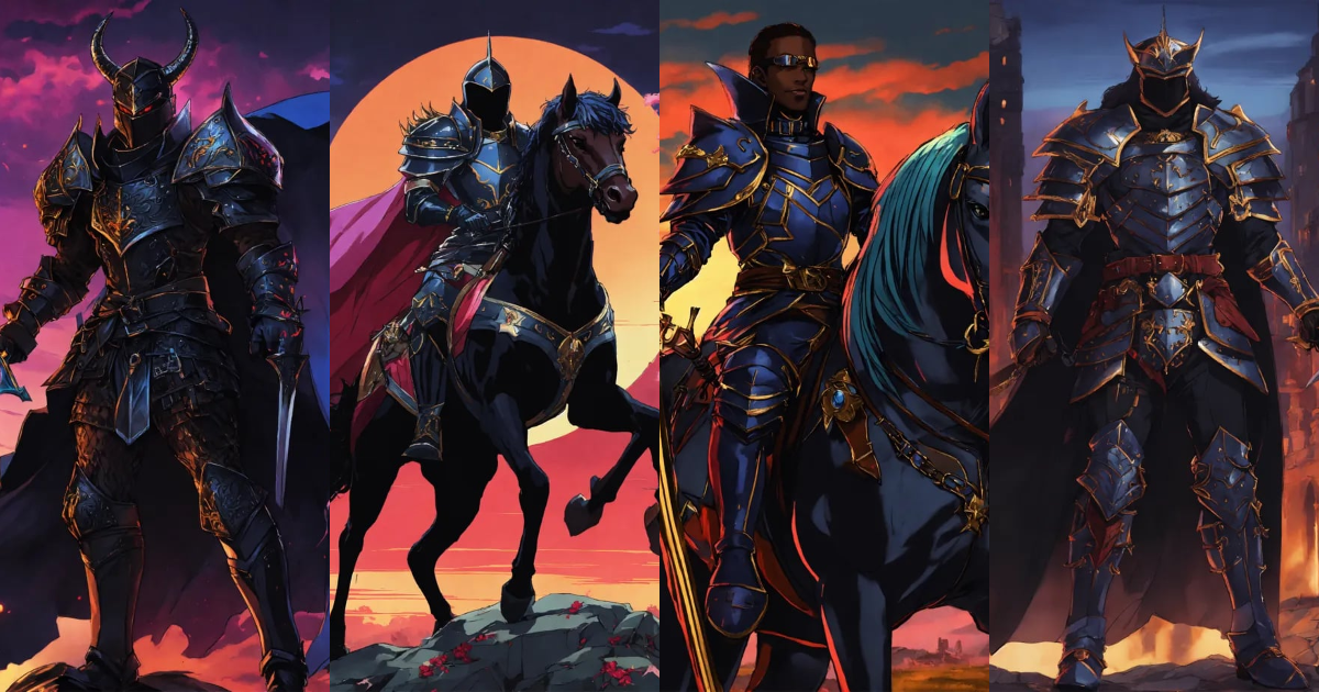 Lexica - 80s anime fantasy black knights mounted black characters evil ...