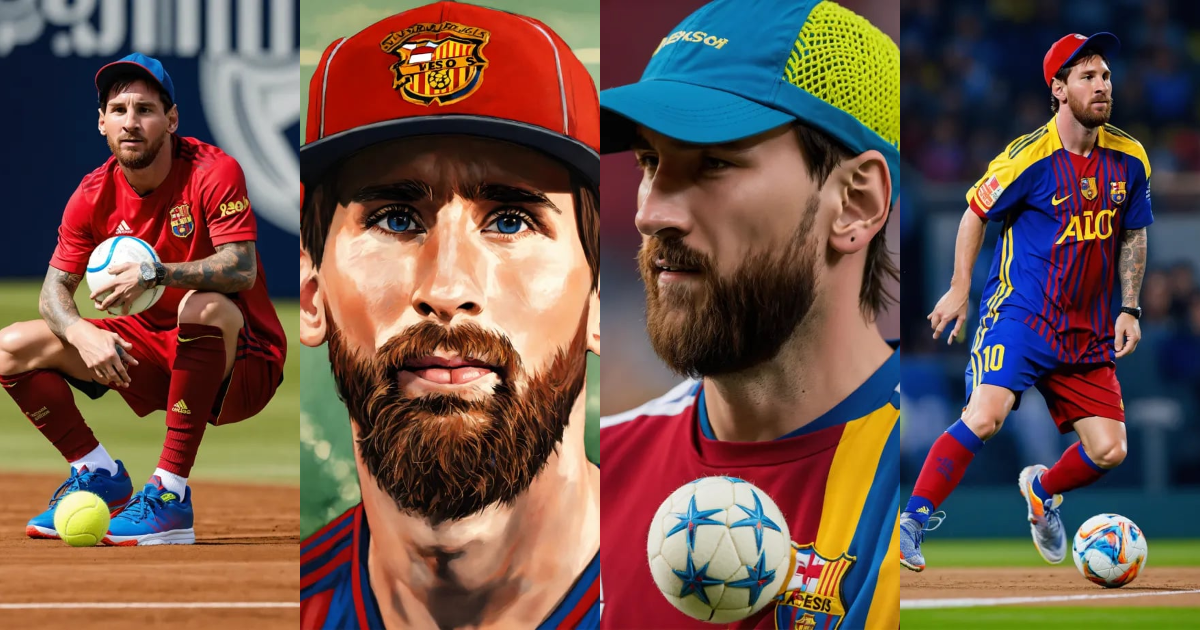 Lexica - Messi con gorra y pelota de tenis, primer plano