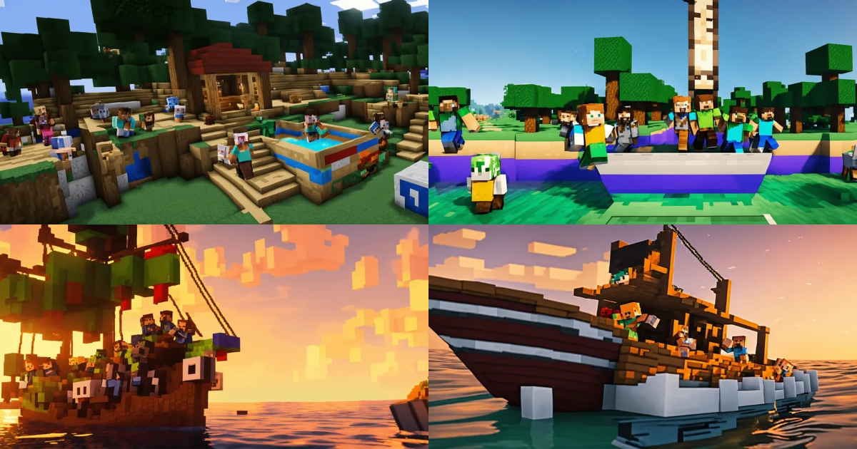 Lexica - A minecraft boat with minecraft players fighting each other