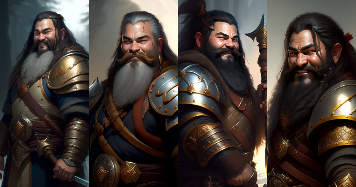 Lexica - Portrait of a happy dwarf paladin with orcish axe and rusty ...