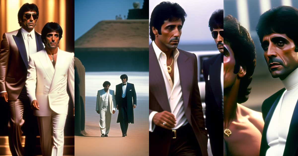 Lexica - Tony montana from movie scarface 1 9 8 3 walking with a friend. ( al pacino ). perfect ...