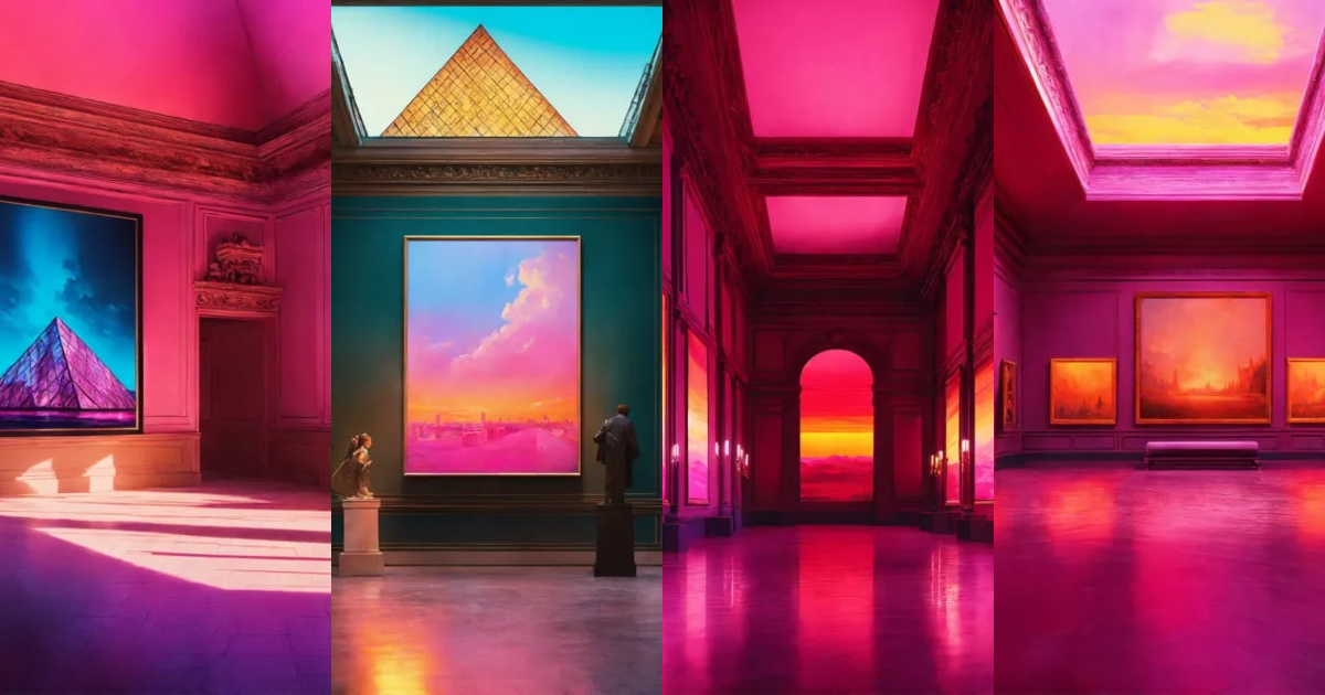 Lexica - Large room at the louvre with massive framed painting on the ...