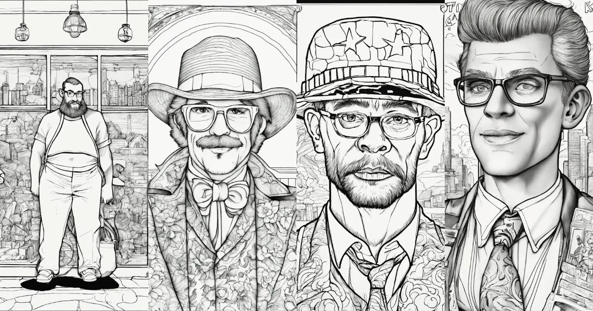 Lexica - Coloring page for adults, caricature art, "The Know-It-All ...