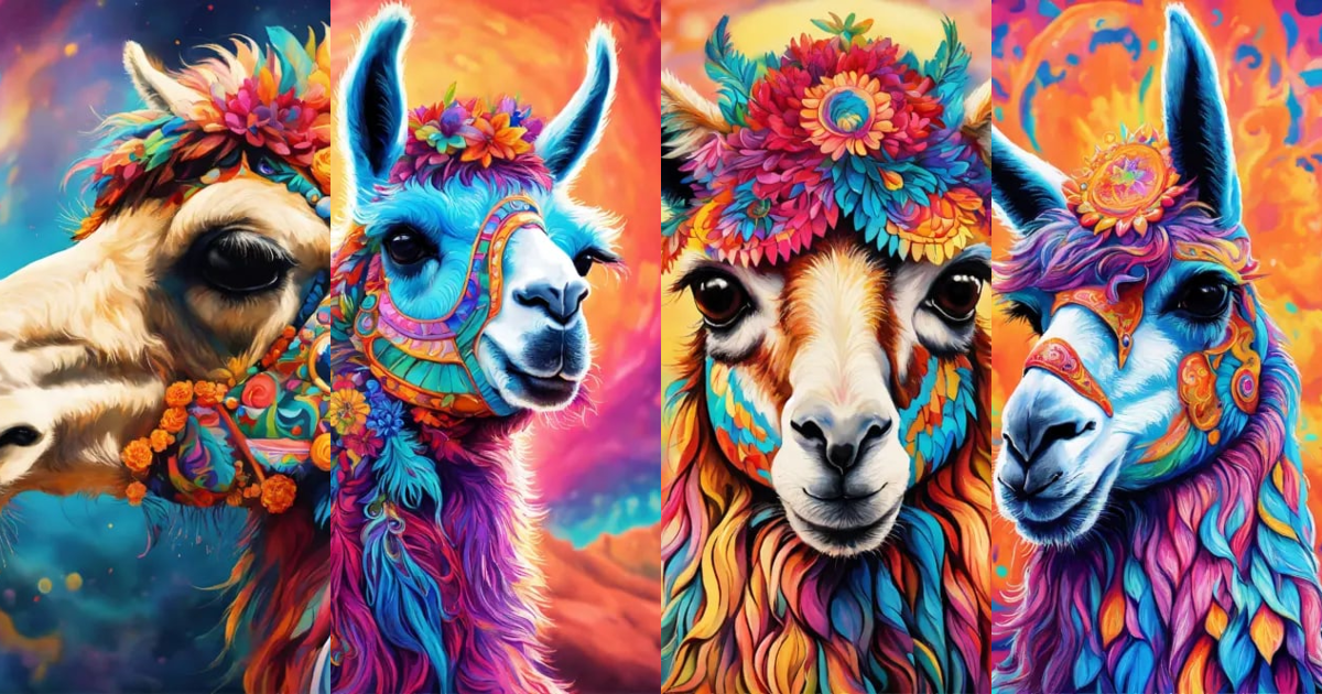 Lexica - Vibrant neo-traditional, a painting of a psychedelic llama ...