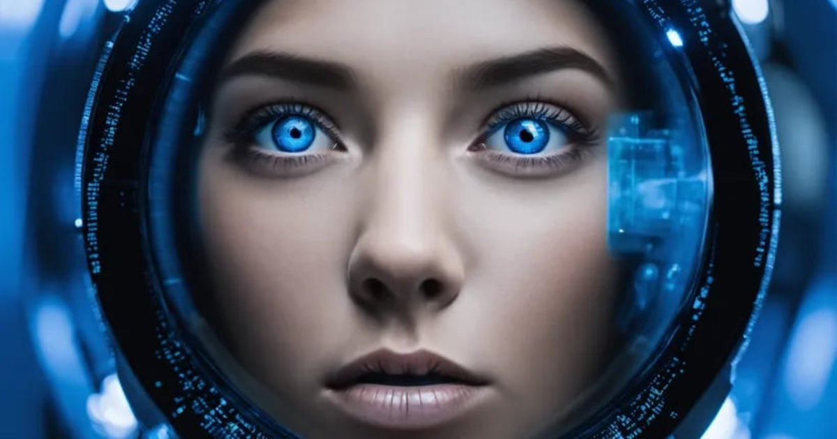 Lexica - Photograph of a technical space-age digital blue eye looking ...