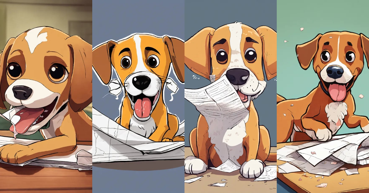 Lexica - Cartoon dog eating paper