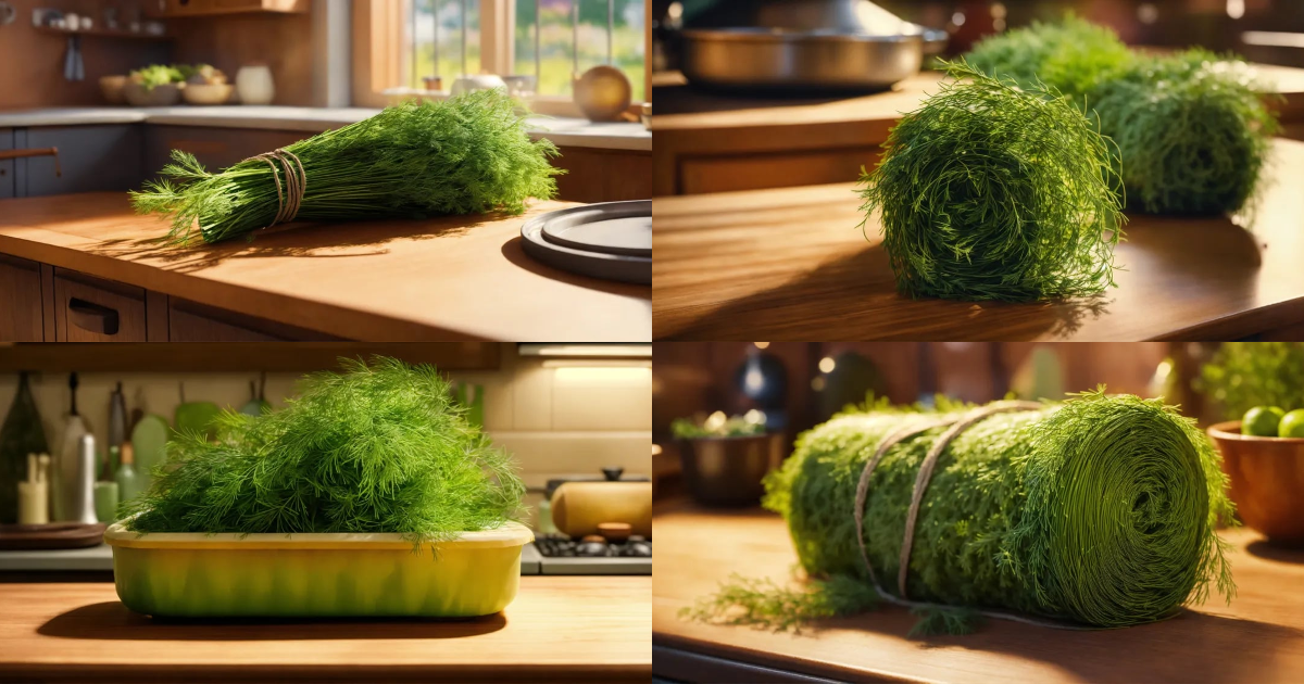 Lexica - Stock photo of small fresh roll of bundled dill on a warm cozy ...