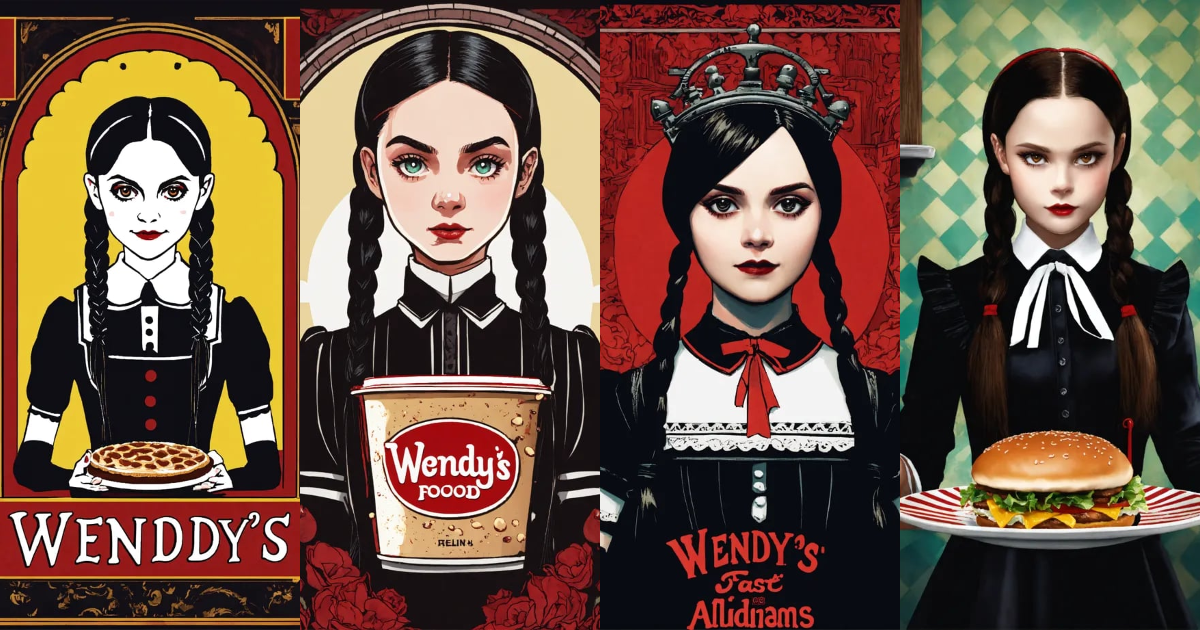 Lexica - Wendy’s fast food restaurant logo as Wednesday Addams