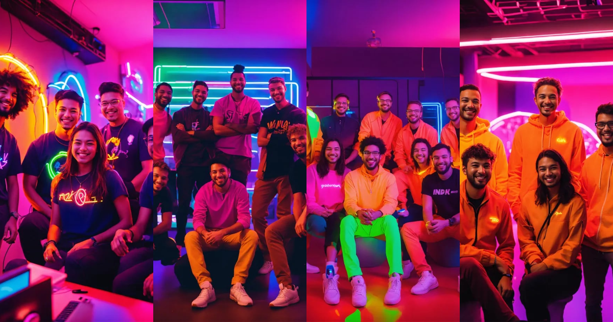 Lexica - A group of software engineers smiling in a neon vibes