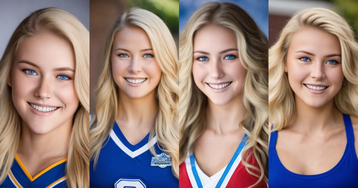Lexica - Headshot of an 18 year old blonde cheer leader with blue eyes ...