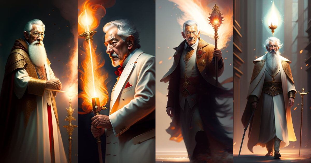 Lexica - Full shot body photo of Ian McKellen as wizard holding a ...