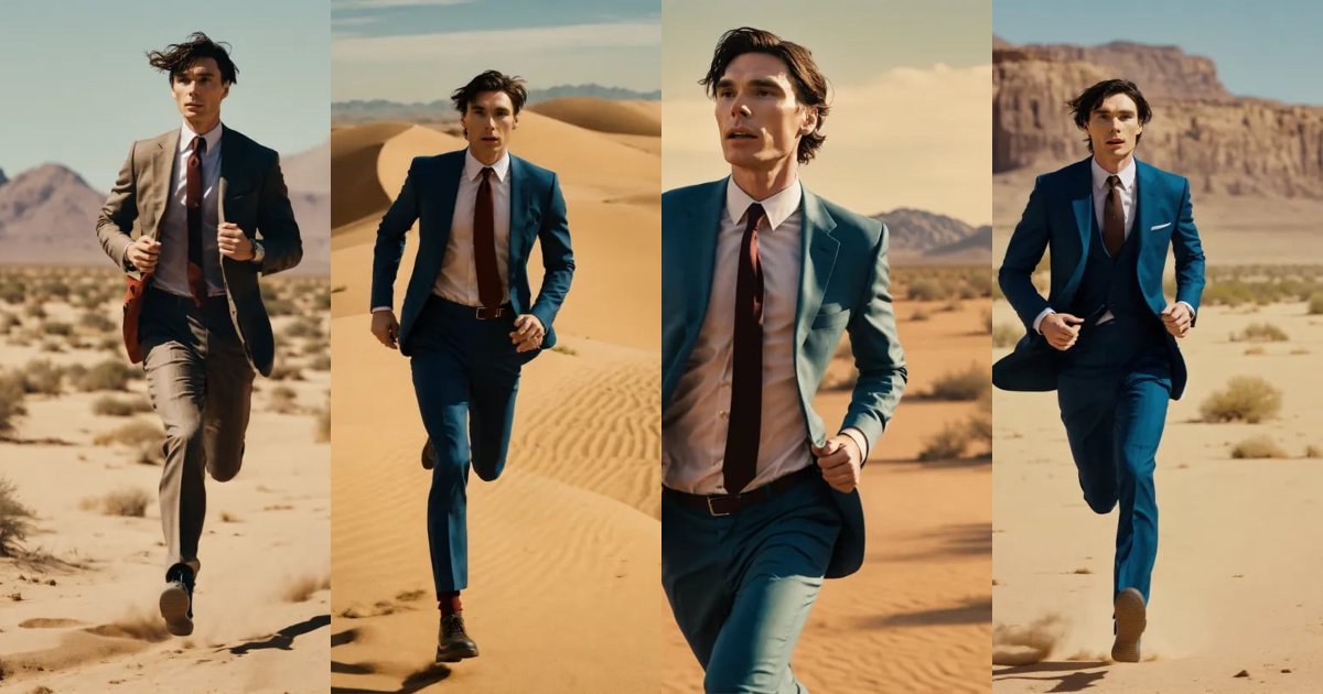 Lexica - A photograph of Cillian Murphy running wearing a suit in the ...