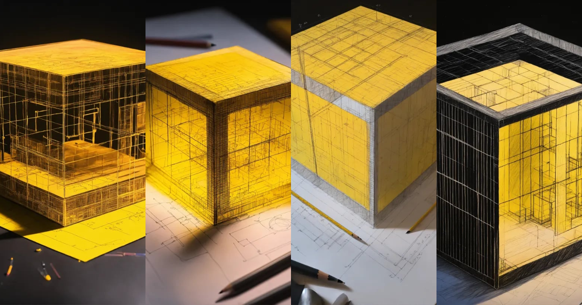 Lexica - Cube drawn on paper, drawing for construction, rulers on the ...