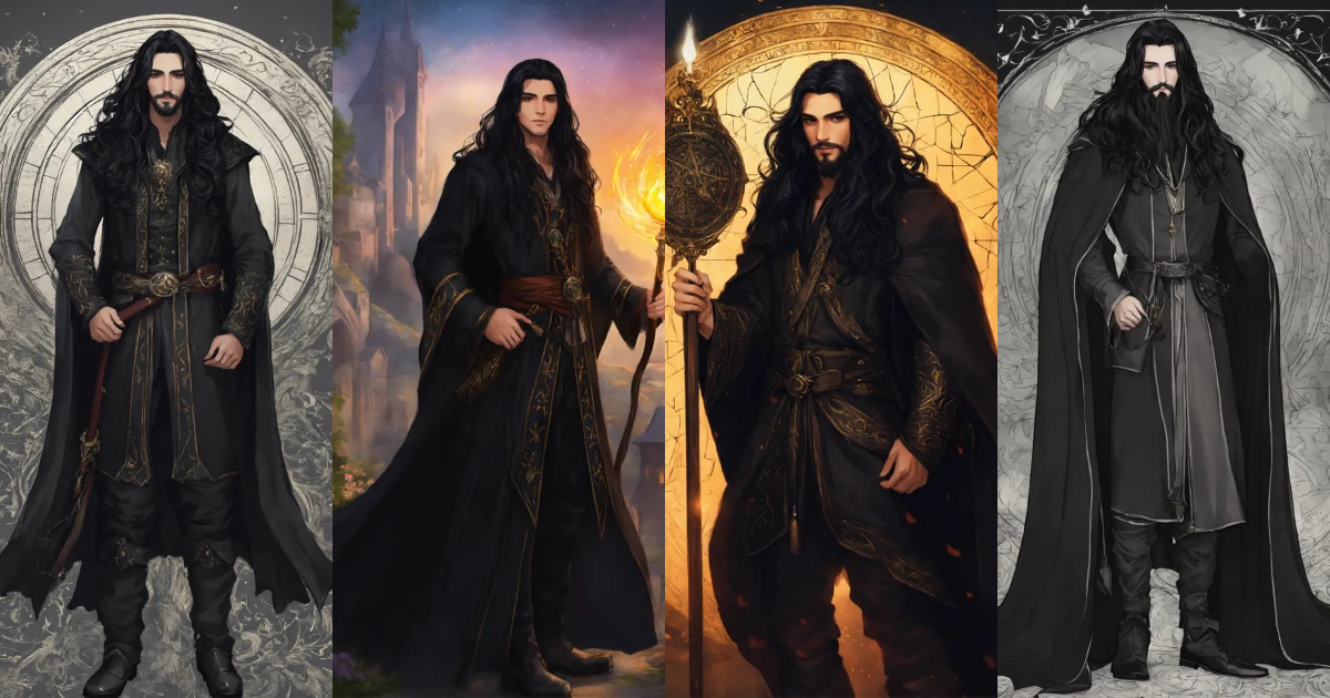 Lexica - A beautiful wizard man with long black hair dressed in black ...