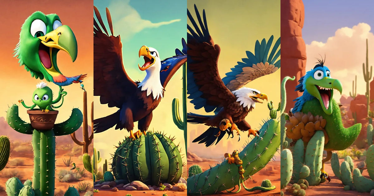 Lexica - Pixar animation of Eagle Devouring Snake on a cactus, pixar ...