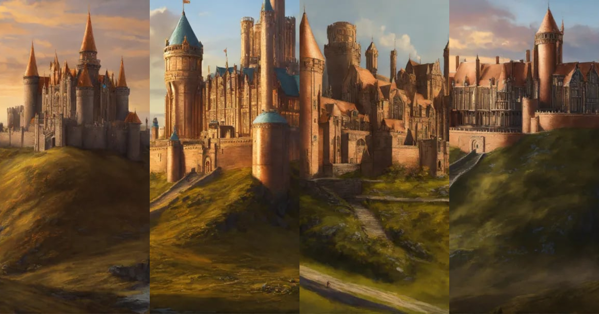 Lexica - Drawing of a fully shown elegant high elf sci fi copper castle ...