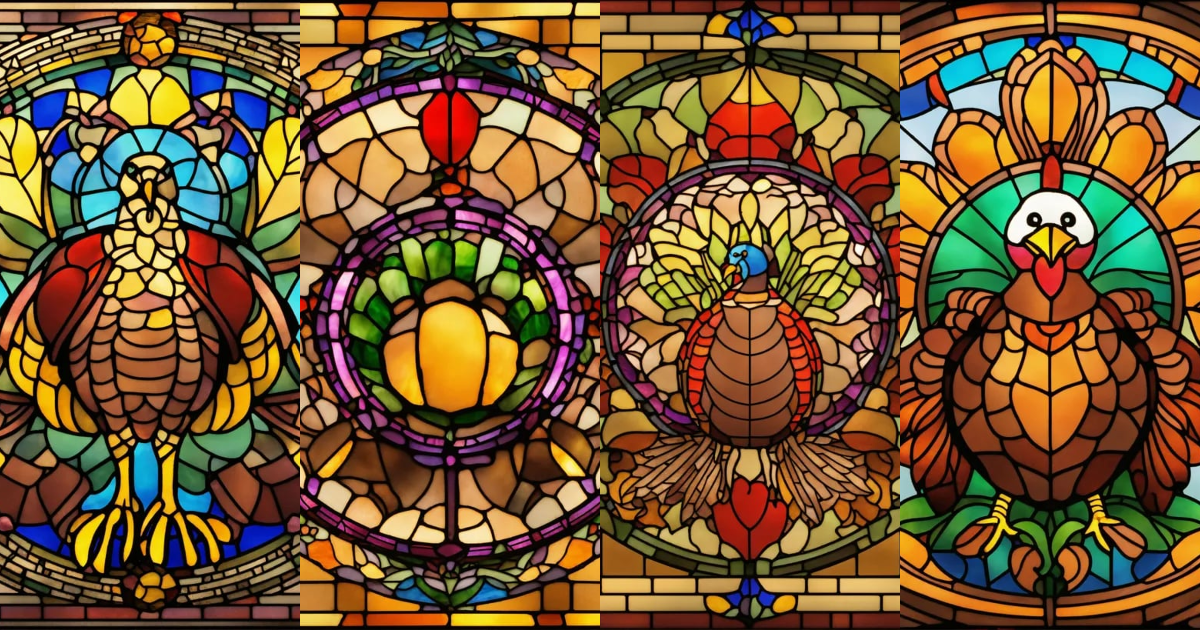 Lexica - Thanksgiving turkey dinner stained glass, symmetrical