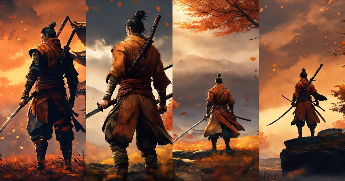 Lexica - Animated. Sekiro. Standing in a storm. Autumn.