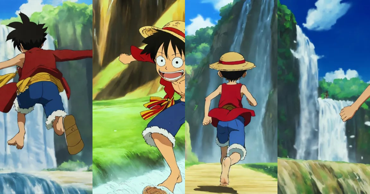 Lexica - Monkey D. Luffy running towards a large waterfall in the ...
