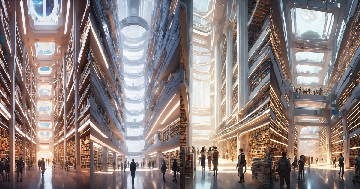 Lexica - An extremely tall sci-fi library in the interior of a ...
