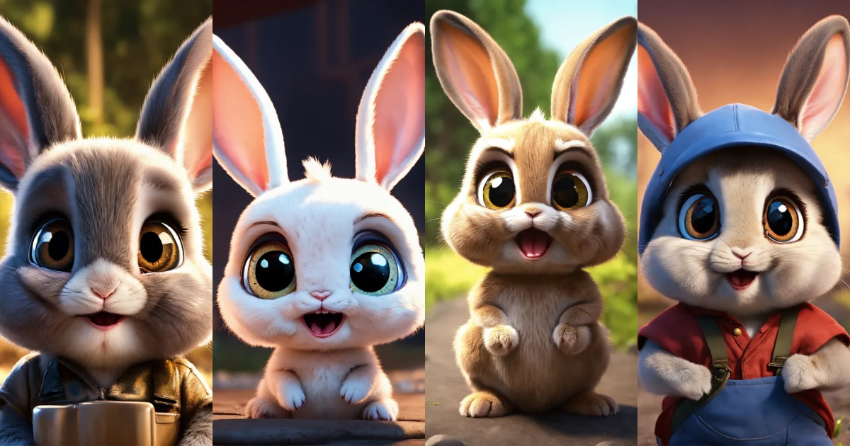 Lexica - A angry baby rabbit with big eyes, animated, cartoon, unreal.