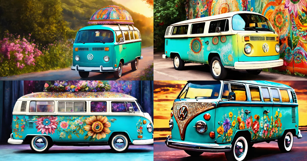 Lexica - Concept art of hyper realistic turquoise Volkswagen bus, paint ...