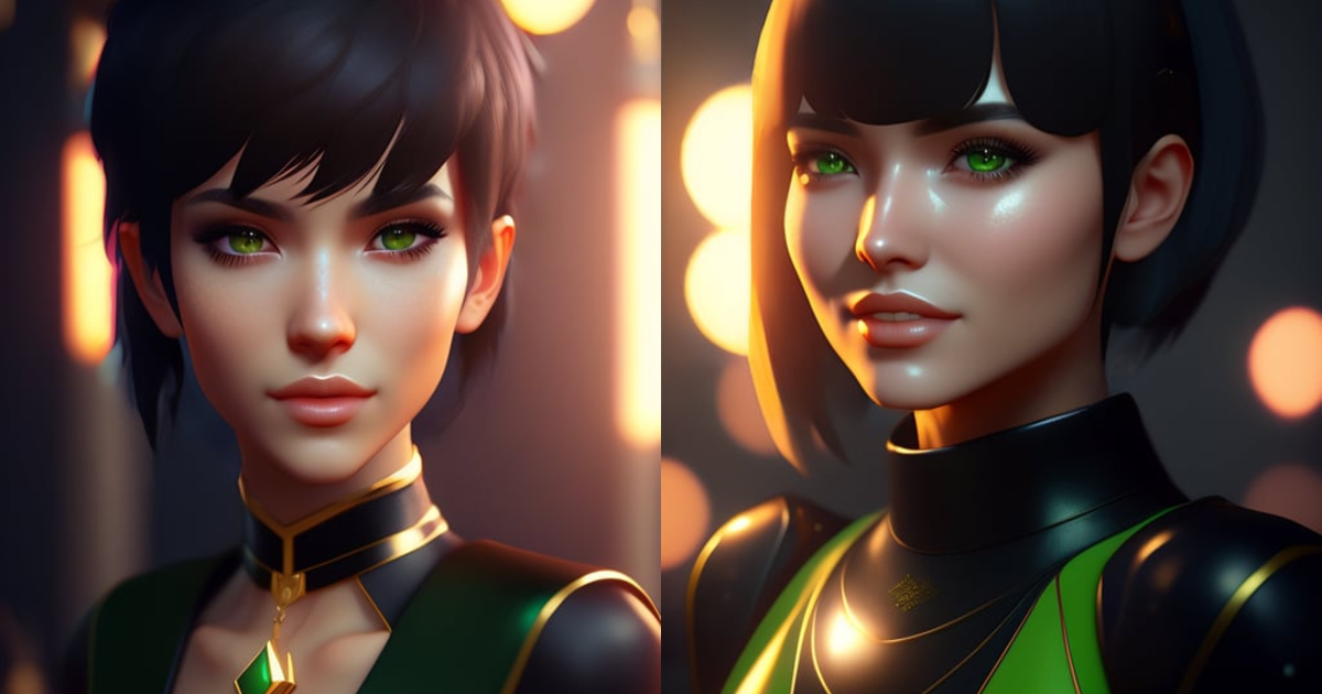 Lexica - Portrait of a short green piecey emo hair girl with flat side ...