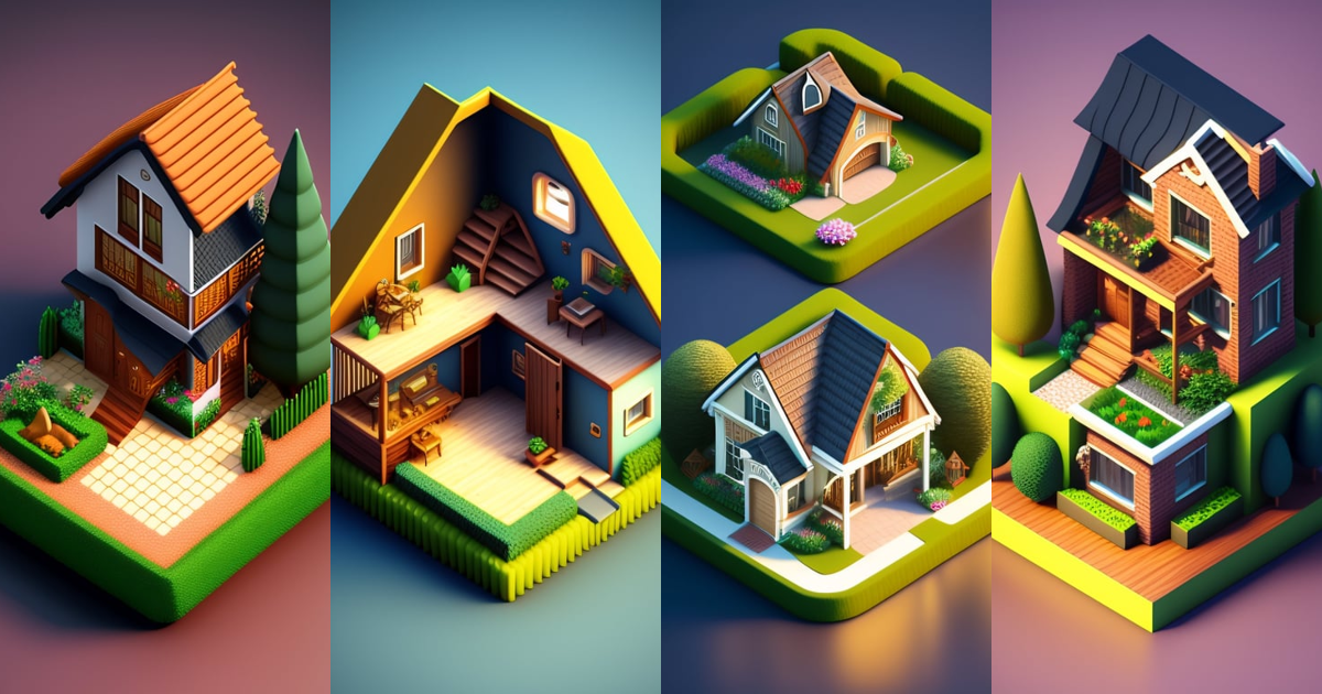 Lexica - Isometric 3D home close to a string