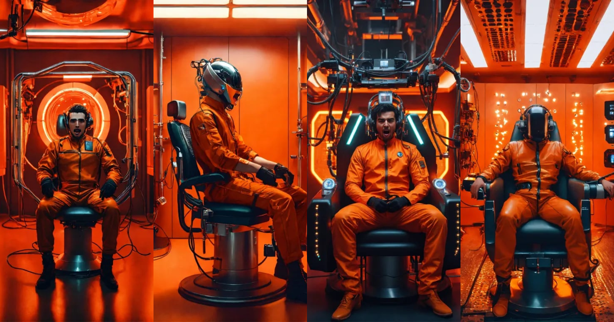 Lexica - Clean cut dark hair guy in futuristic orange jumpsuit is ...
