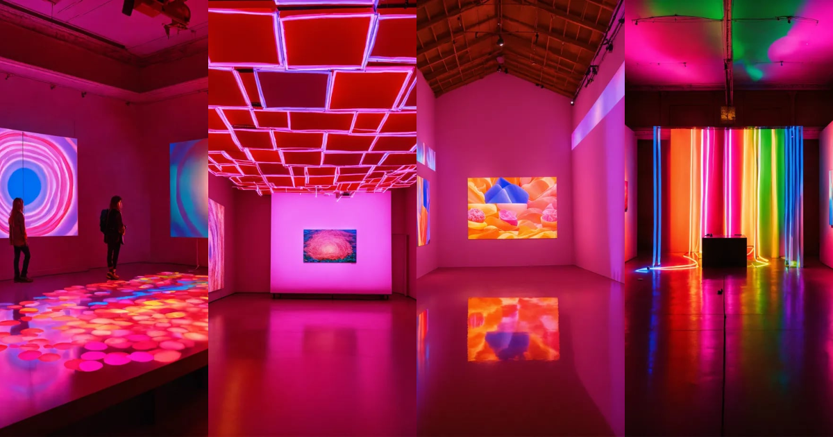 Lexica - A gallery art exhibition with projections and candy color lights