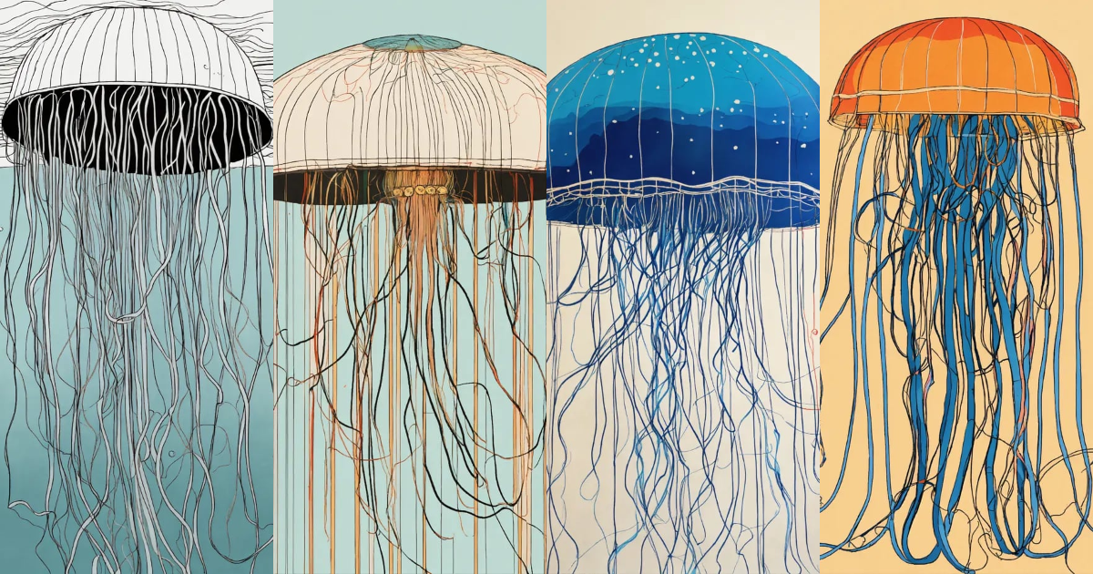 Lexica - Beautiful detailed box jellyfish portrait, one line drawing ...